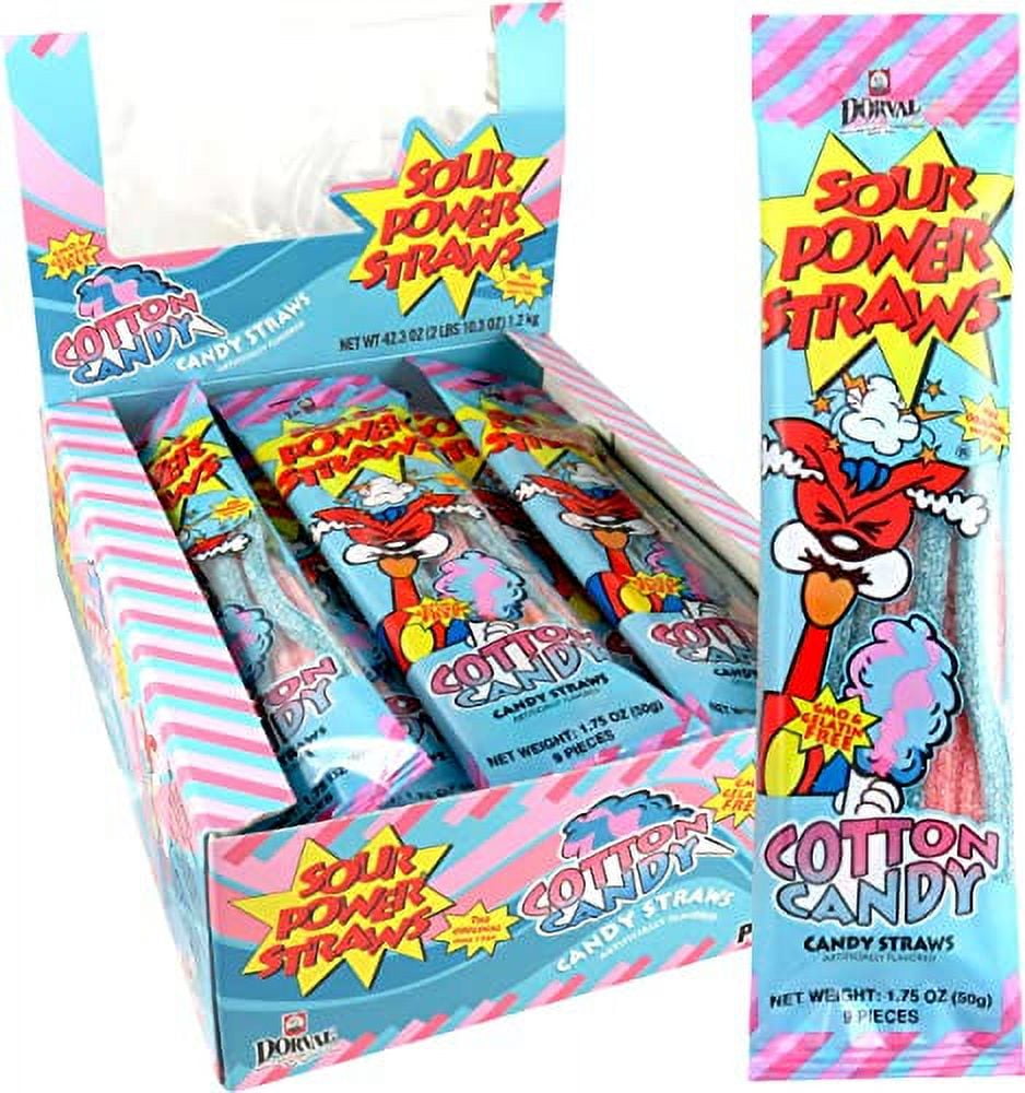 Sour Power Candy Straws Cotton Candy 1.75 oz (Pack of 24) - Walmart.com