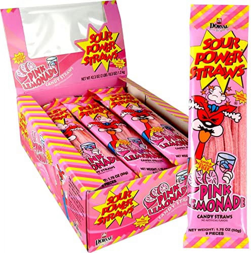 Sour Power Candy Straws, Pink Lemonade Straws, 1.75-Ounce (Pack of 24 ...
