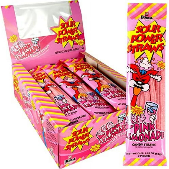 Sour Power Candy Straws, Pink Lemonade Straws, 1.75-Ounce (Pack of 24 ...
