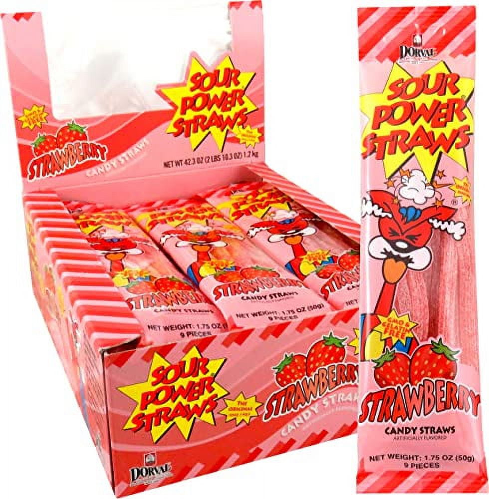 Sour Power Strawberry Candy Straws, Fun Sour Coated Strips, 1.75 Ounce ...