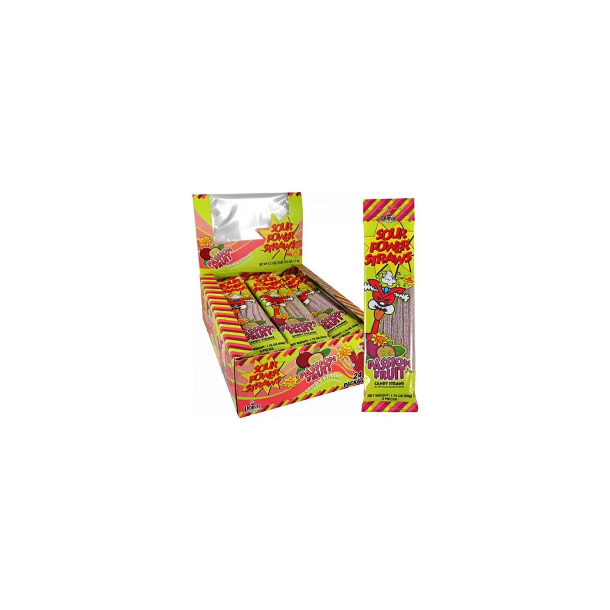 Sour Power Straws Passion Fruit Candy Straws 1.75 oz Packs, 24 Count ...