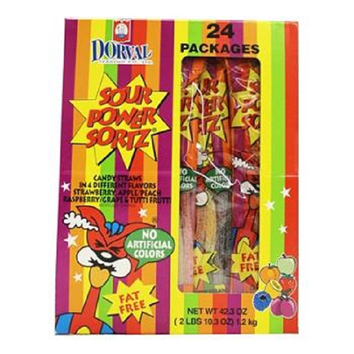Sour Power Candy Straws, Sortz 4 Colors 4 Flavors, Count 24 (1.75-Ounce ...