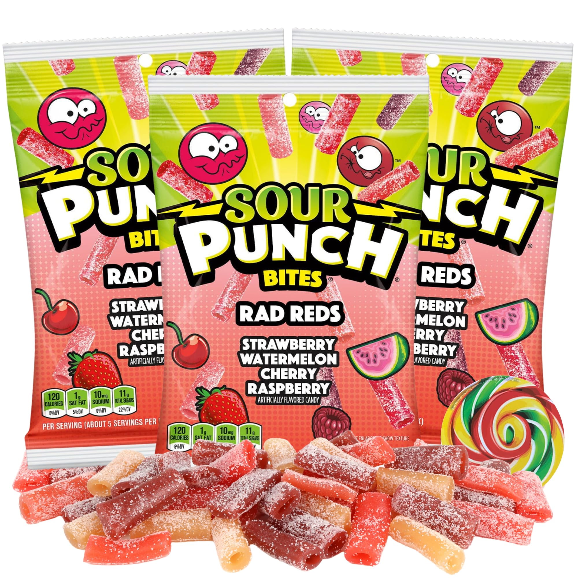 Sour Punch Bites Soft RE32and Chewy Candy 5 Ounces Pack of 3 Rad Reds ...