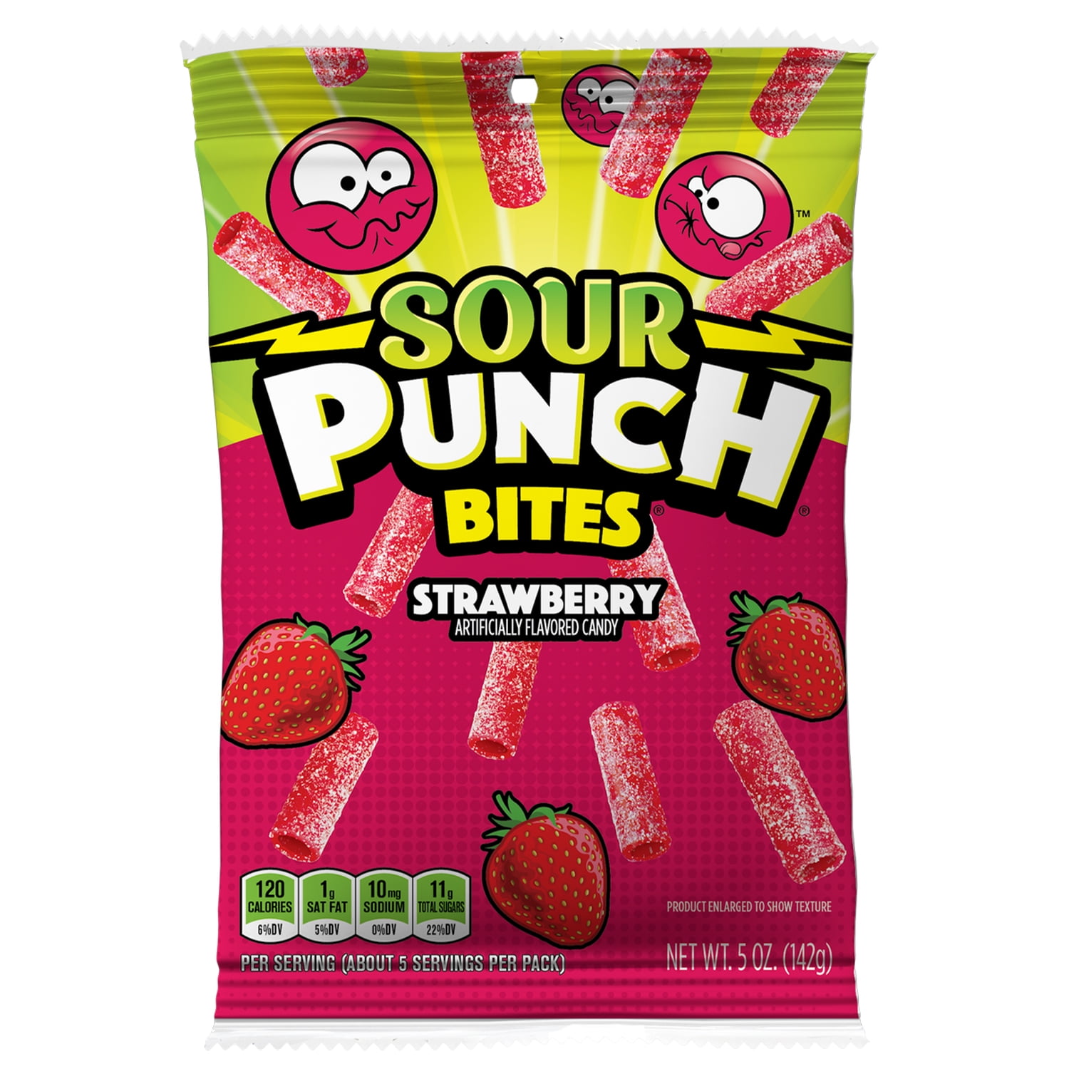 Sour Punch Strawberry Gummy Bites, Chewy Fruit Flavored Candy, 5oz Bag ...