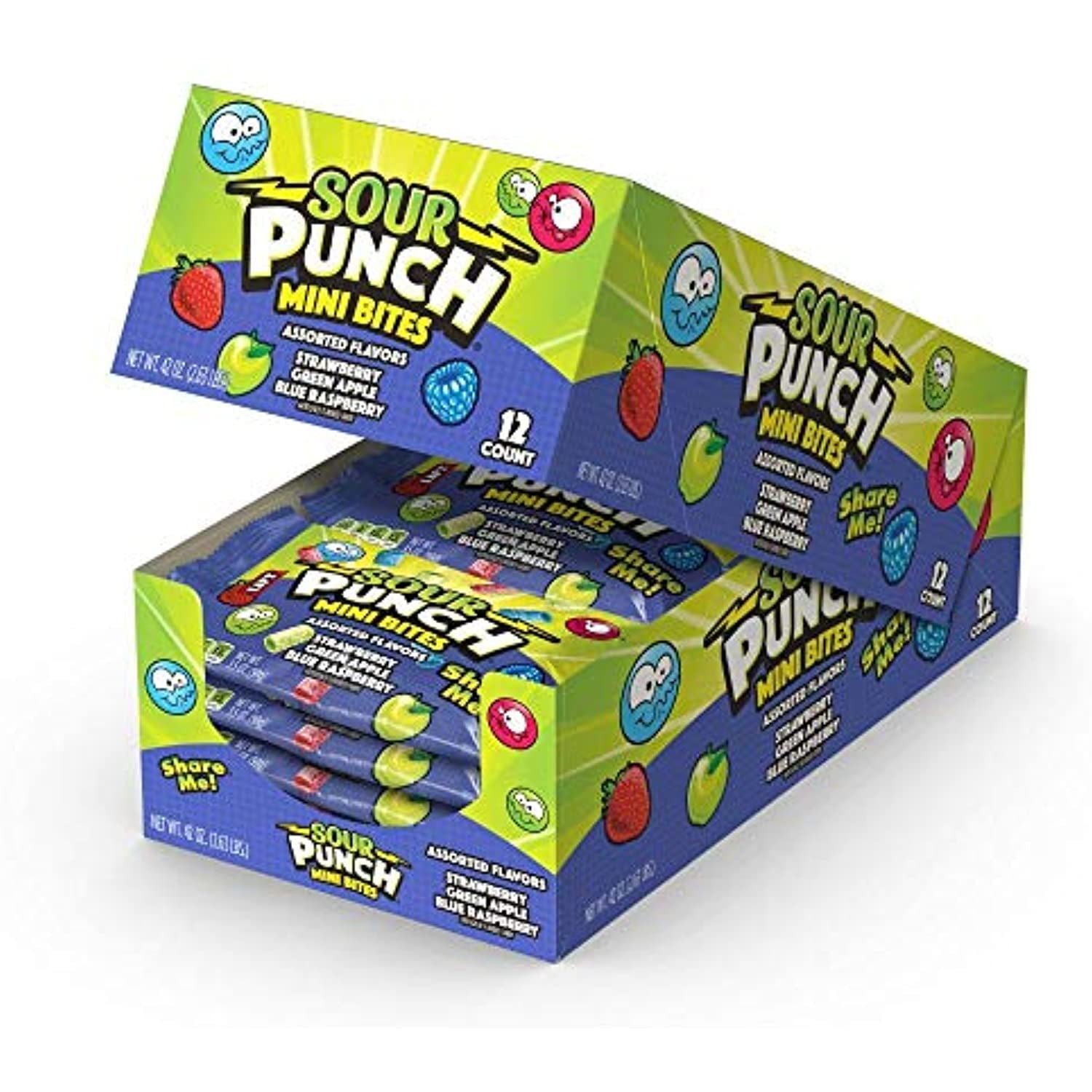 Sour Punch Mini Bites Strawberry Apple Blue Raspberry Flavored Sour ...