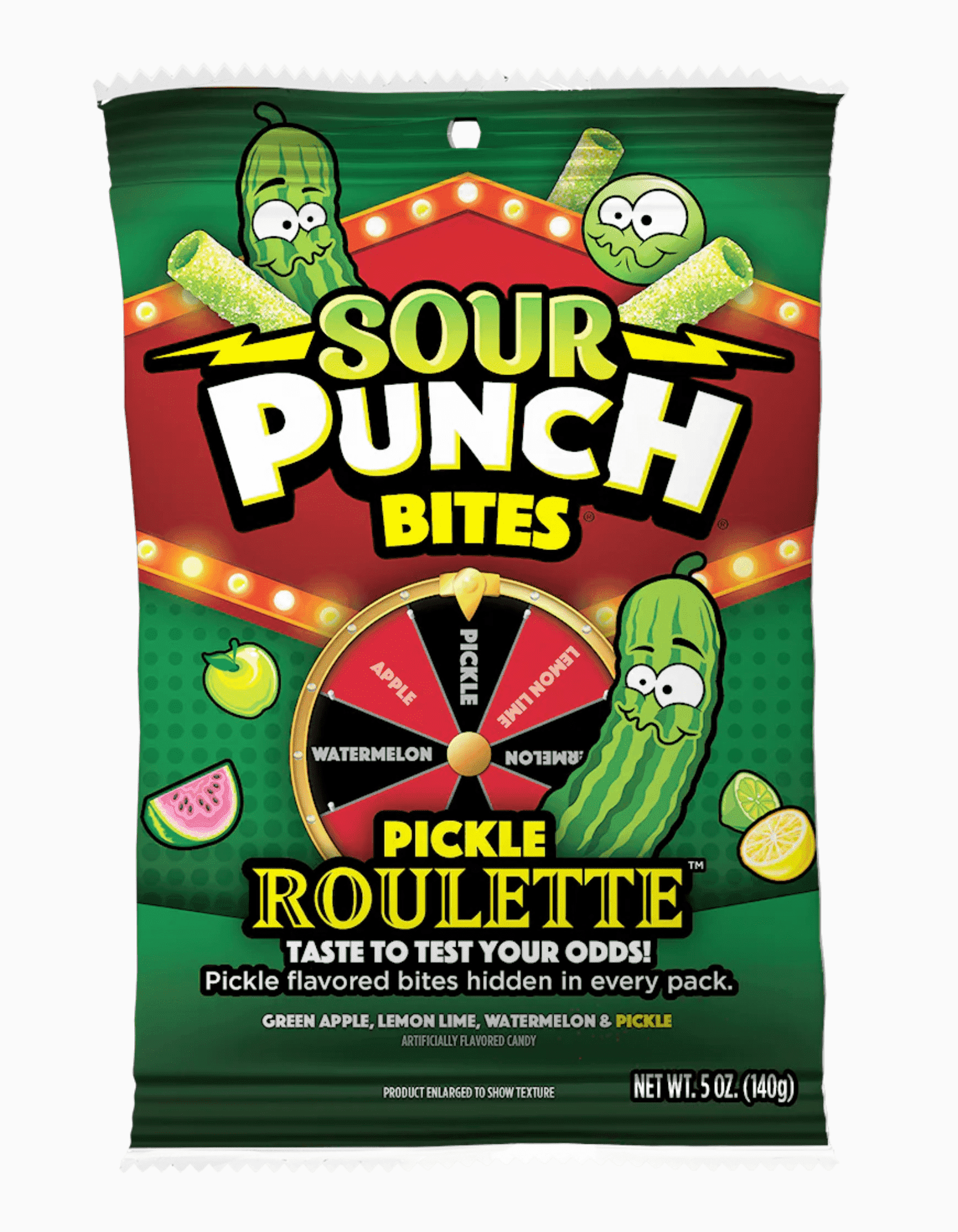 Sour Punch Pickle Roulette Watermelon Candy Gummy Straw Bites, 5 oz ...