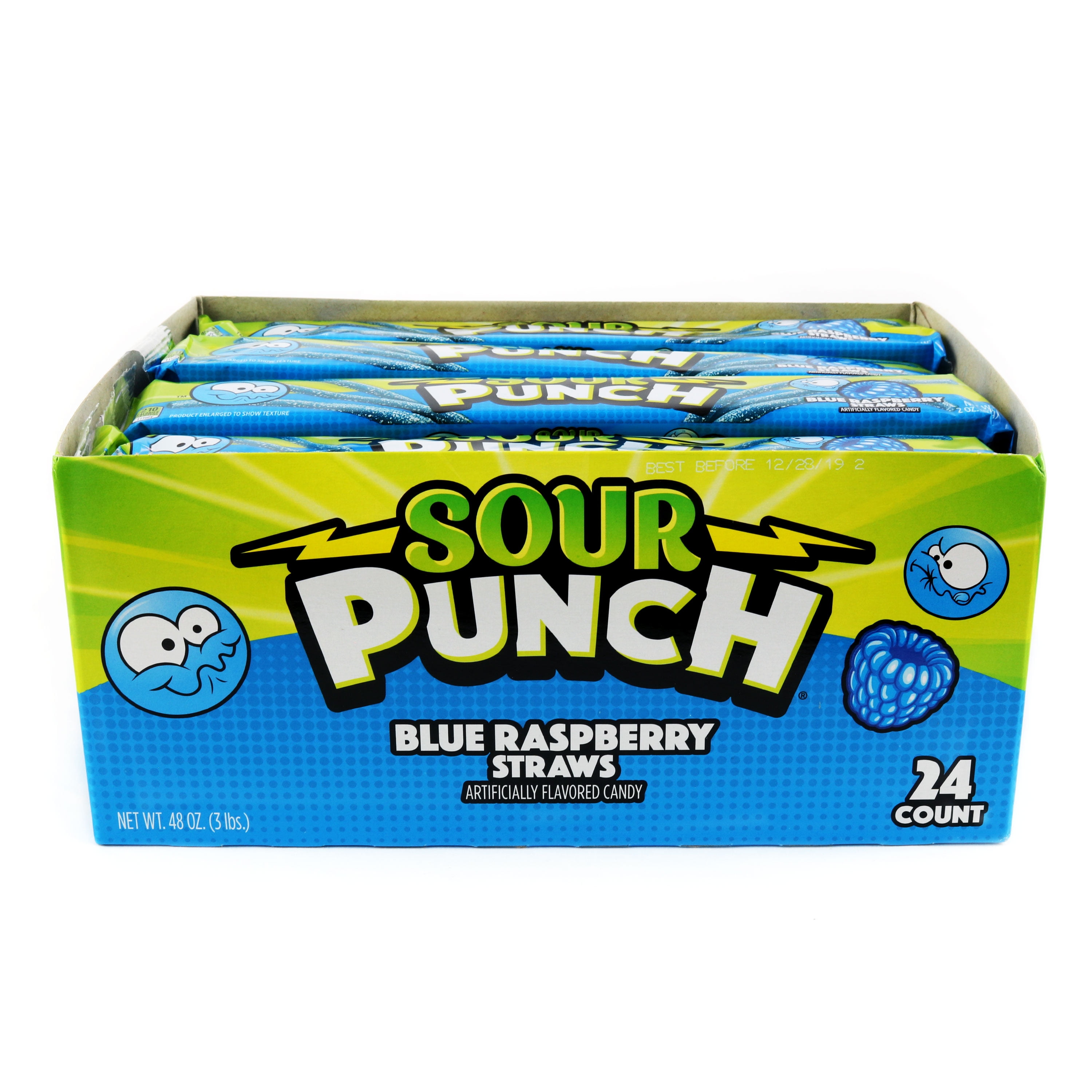 Sour Punch Straws, Classic American Candy, Blue Raspberry Flavor, 2oz ...