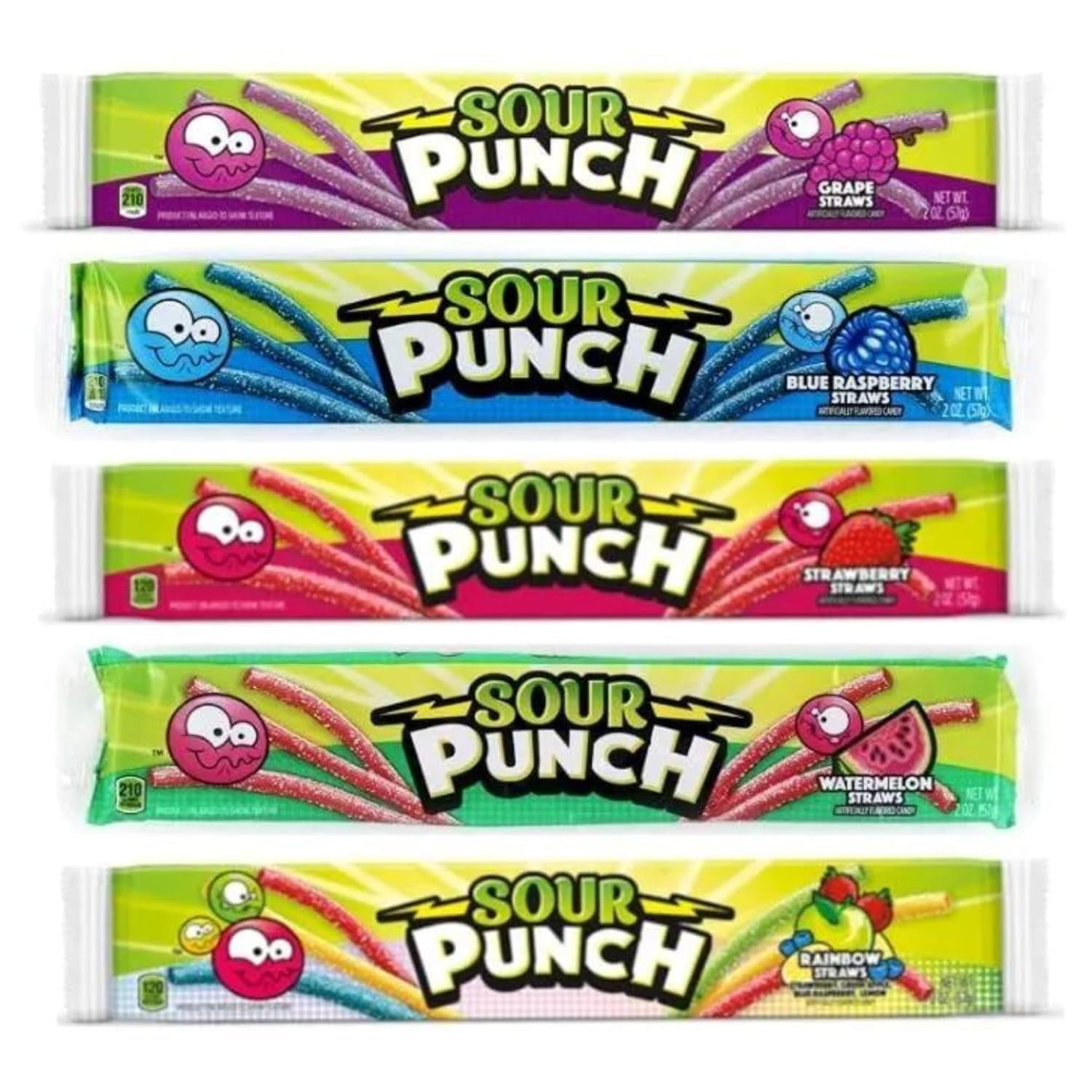 Sour Punch Straws Bundle 5 Items Gift Assortment 2 ounce pack each, 5 ...