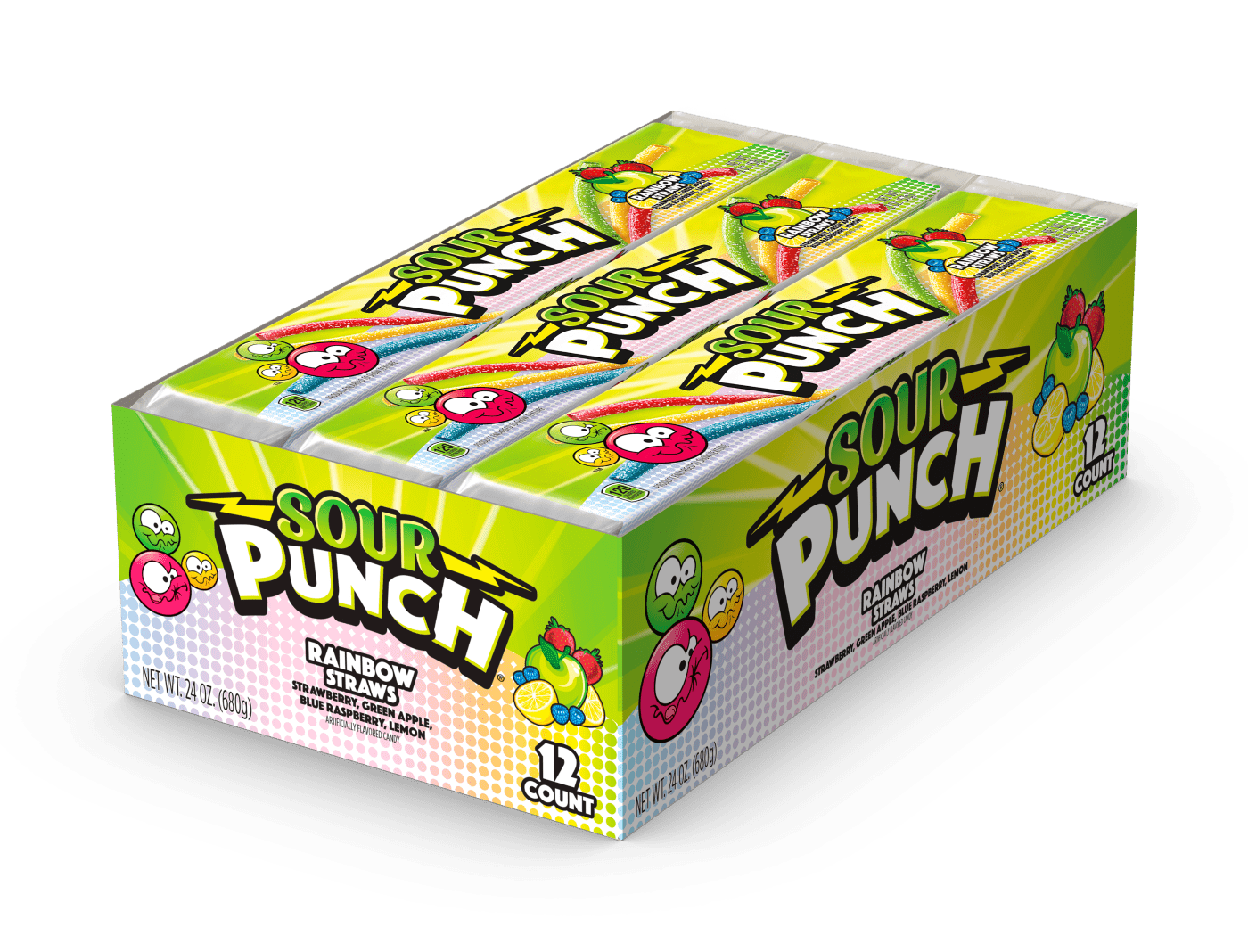 Sour Punch Straws, Rainbow Chewy Candy, 2oz Movie Tray (12 Pack ...