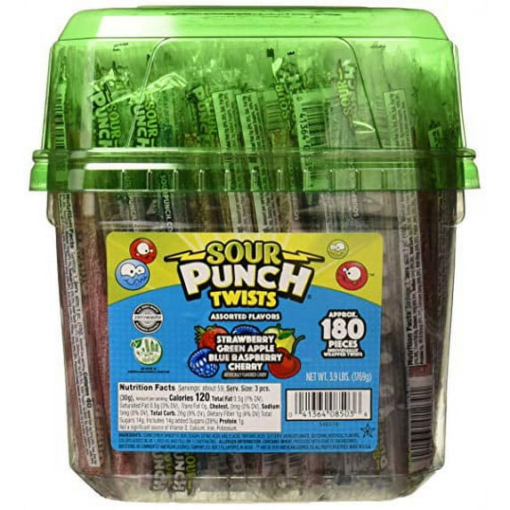 Sour Punch Twists, 6" .. Individually Wrapped Soft & .. Chewy Candy Tub ...