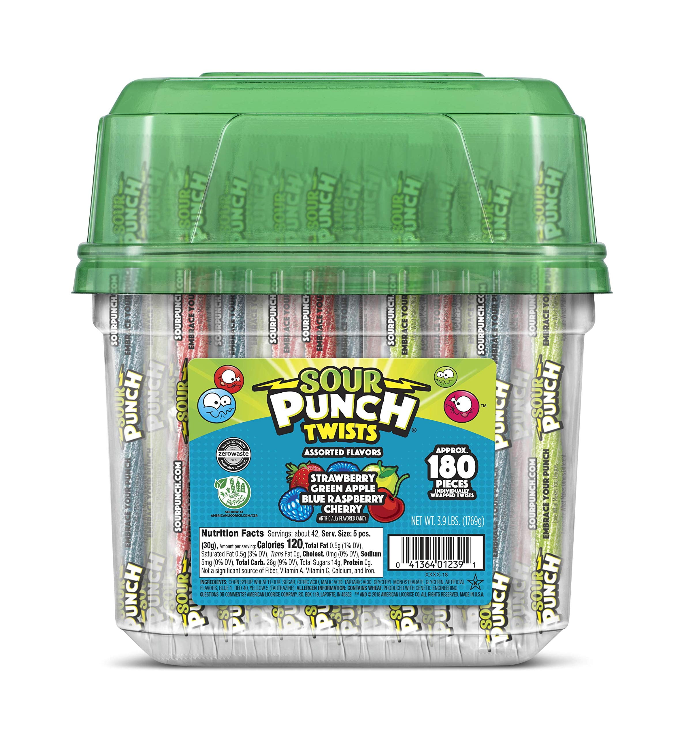 Sour Punch Twists, 6" MFF30 Individually Wrapped Soft & Chewy Candy Tub ...