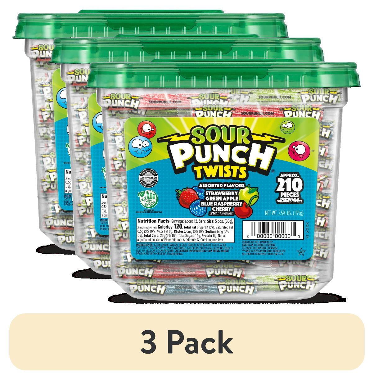 (3 pack) Sour Punch Twists, Individually Wrapped Candy, 2.59lb (210 ...