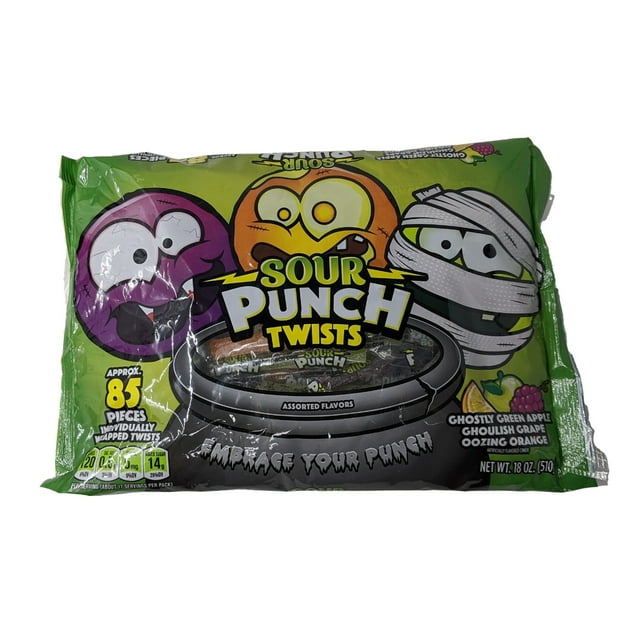 Sour Punch Twists Individually Wrapped Halloween Candy, 18oz Laydown ...