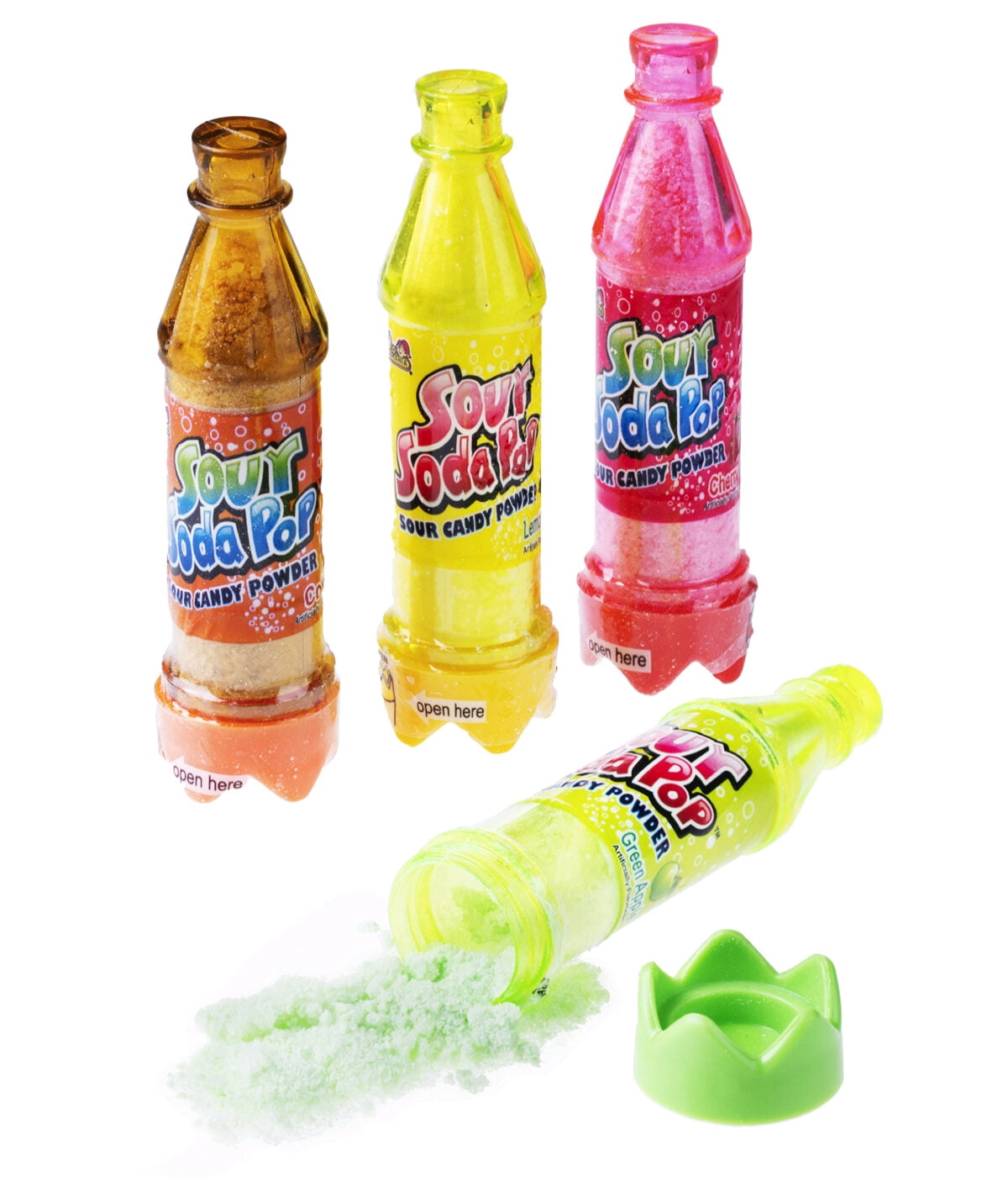 Sour Soda Pop Candy A four-pack of sour candy powder styled like soda ...