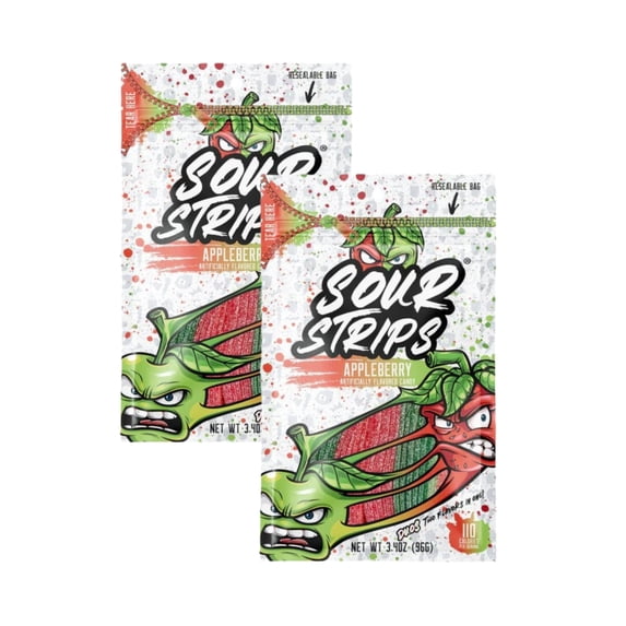 Sour Strips Appleberry Sour Candy, 3.4 oz (96g), Pack of 2 , Sweet ...