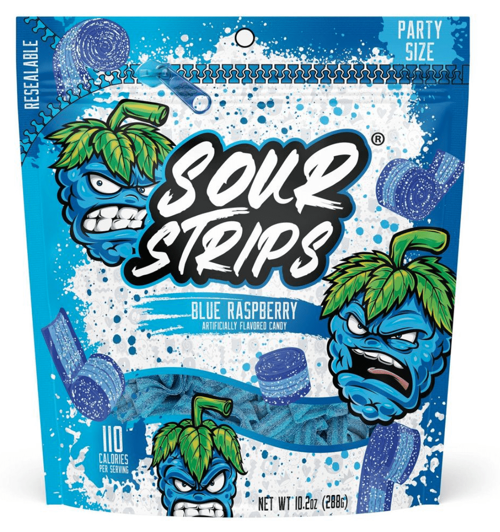 Sour Strips Blue Raspberry Candy, Extremely Sour Party Pack, 10.2oz ...