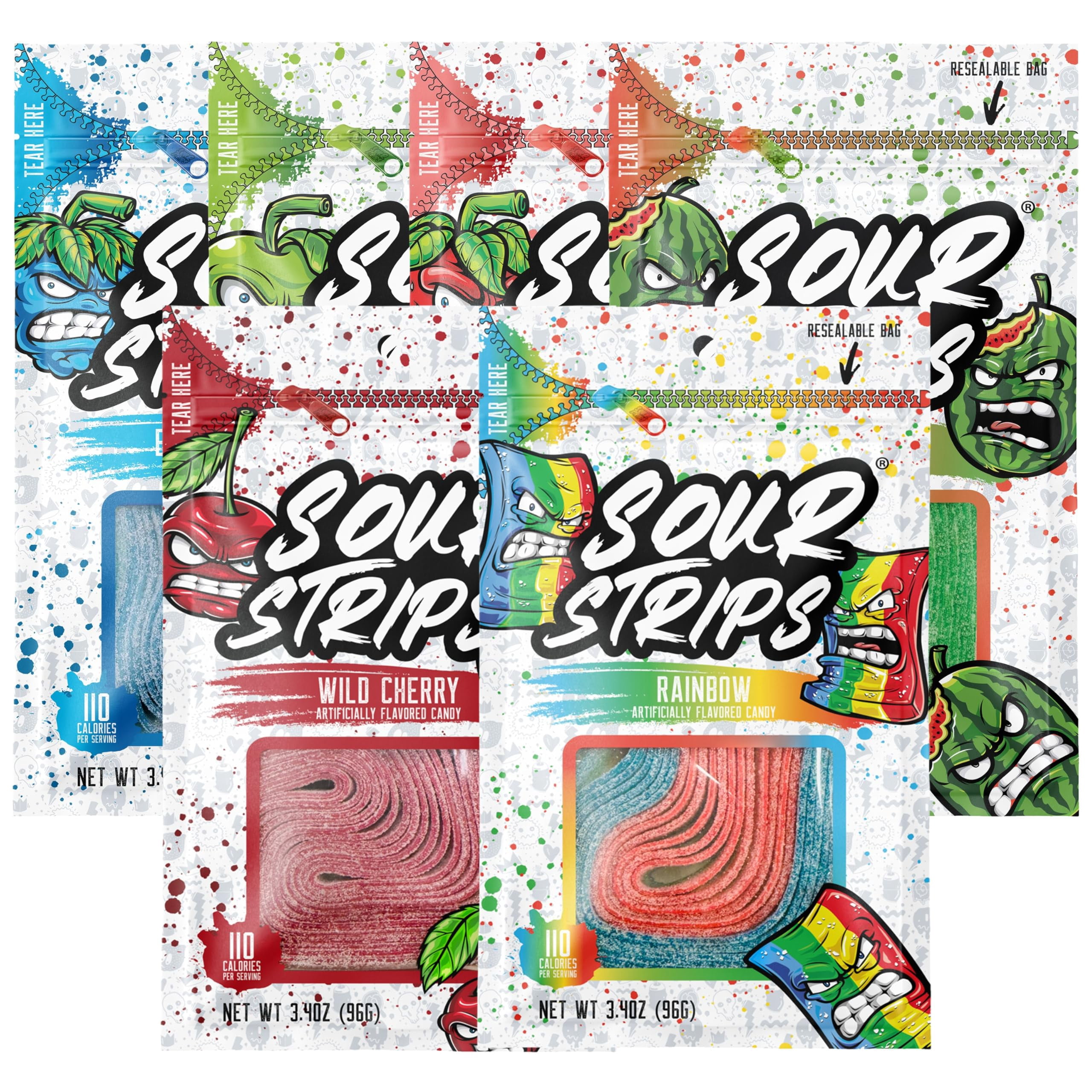 Sour Strips Flavored Sour ESF27 Candy Strips, Deliciously Sour Chewy ...