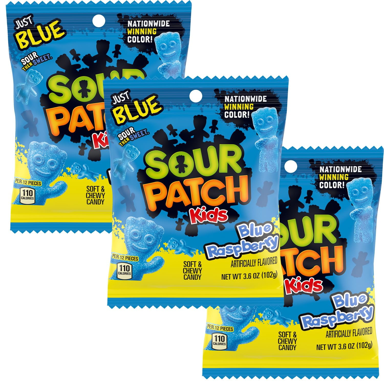 SourPatch Kids Blue Raspberry Candy, 3.6oz Bags, Pack of 3, Sour Snack ...