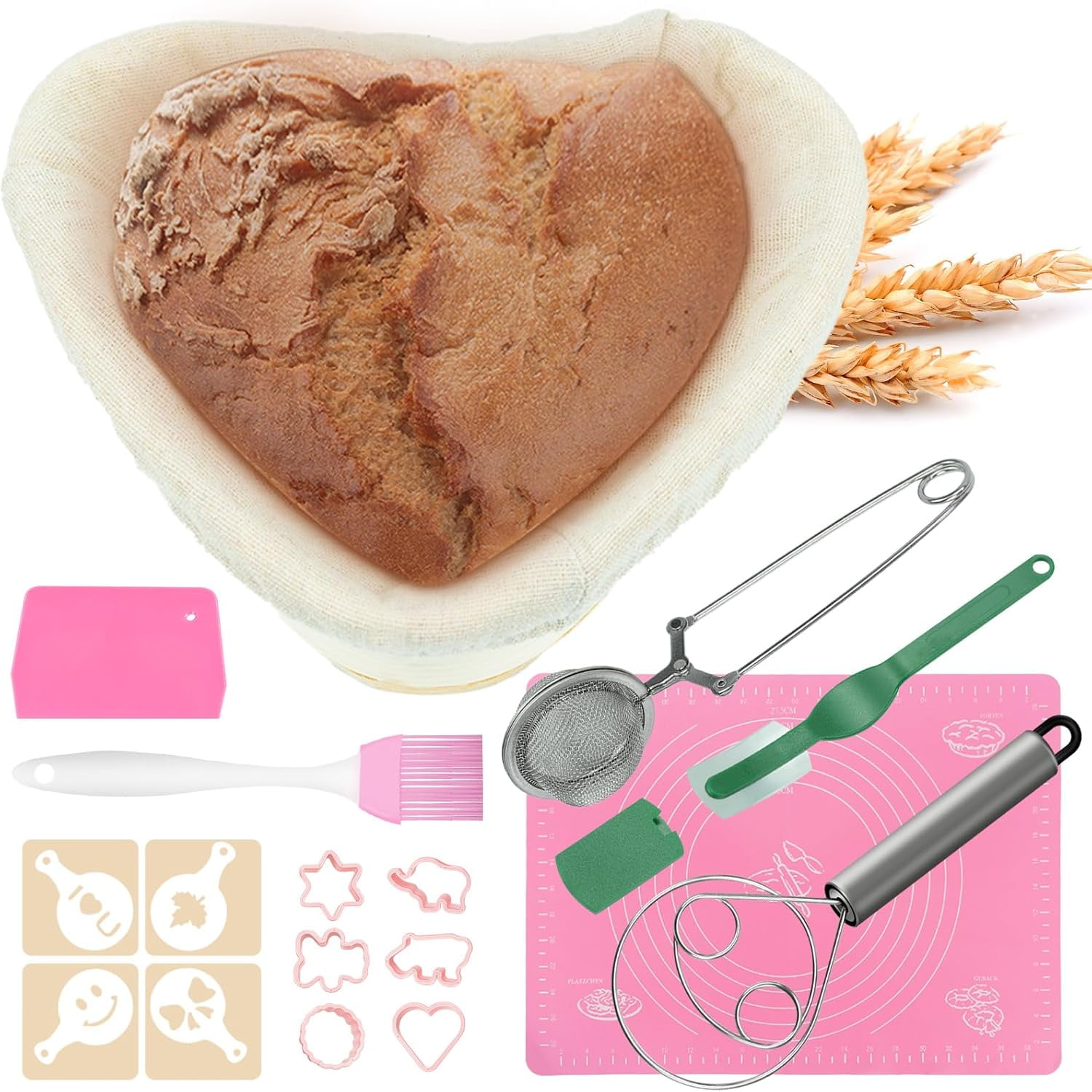 Sourdough Bread Baking Supplies, 9" Heart Shape Rattan Banneton Bread Proofing Baskets, Bread ...