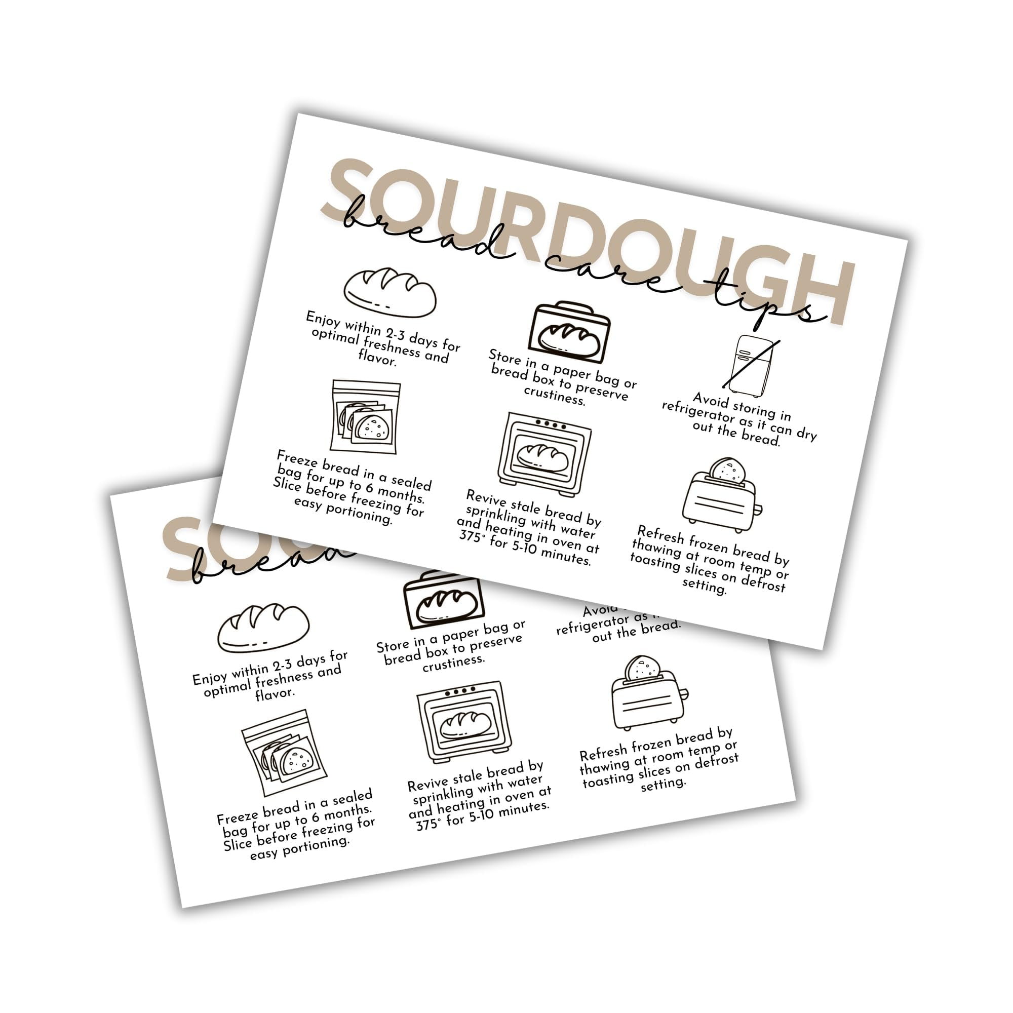 Sourdough Bread Care Instruction Cards 30pk 4x6 Storage Tips Labels ...