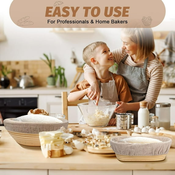 Sourdough Proofing Basket Gift Set, 9" Round and 10" Oval Banneton ...