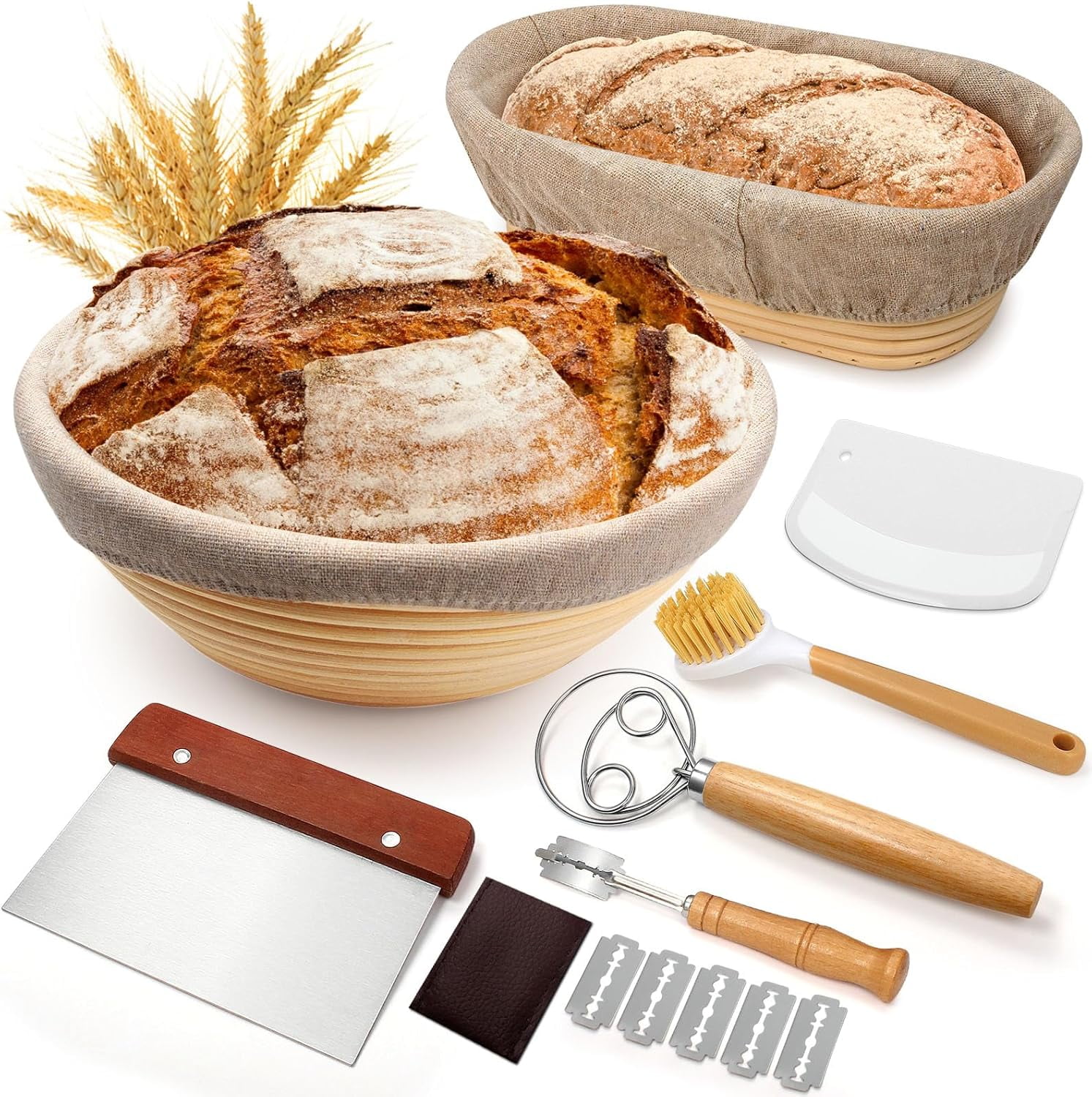 Sourdough Proofing Basket Gift Set, 9" Round and 10" Oval Banneton ...