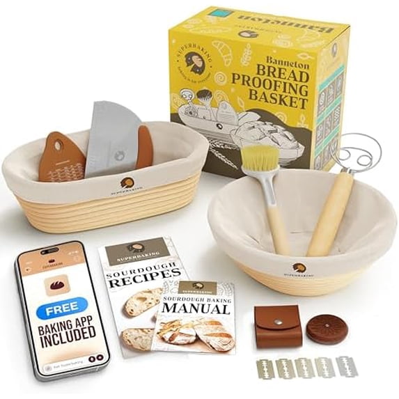 Sourdough Proofing Basket Gift Set, Round 9" & Oval 10" Banneton ...