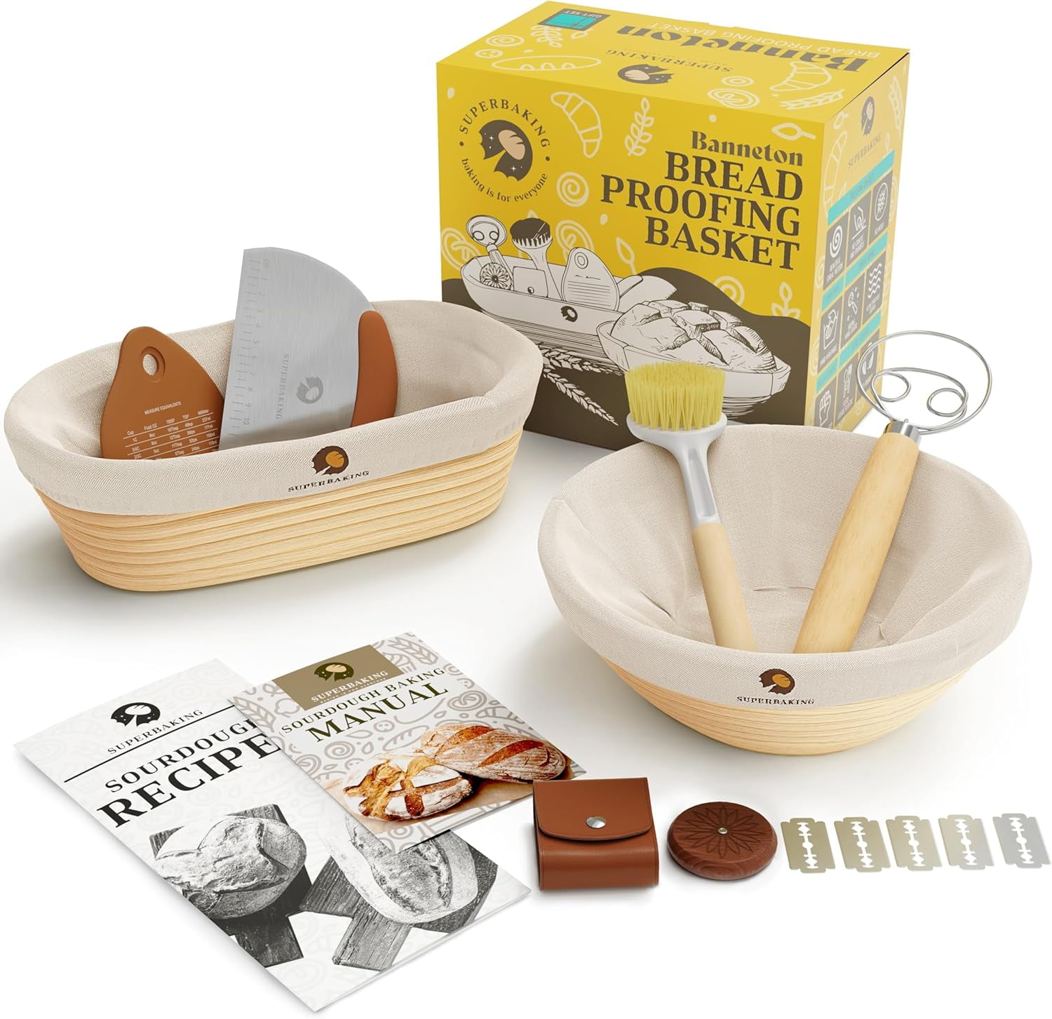 Sourdough Proofing Basket Gift Set, Round 9" & Oval 10" Banneton ...