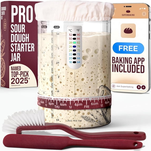 Sourdough Starter Jar, Beginner Kit, 34oz Wide Mouth Sour Dough Glass ...