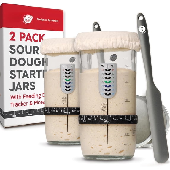 Sourdough Starter Jar With Date Marked Feeding Band, Thermometer ...