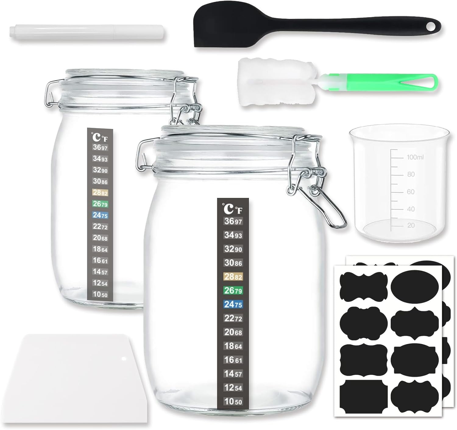 Sourdough Starter Jar Kit 2 Pack - Complete Bread Baking Set for ...