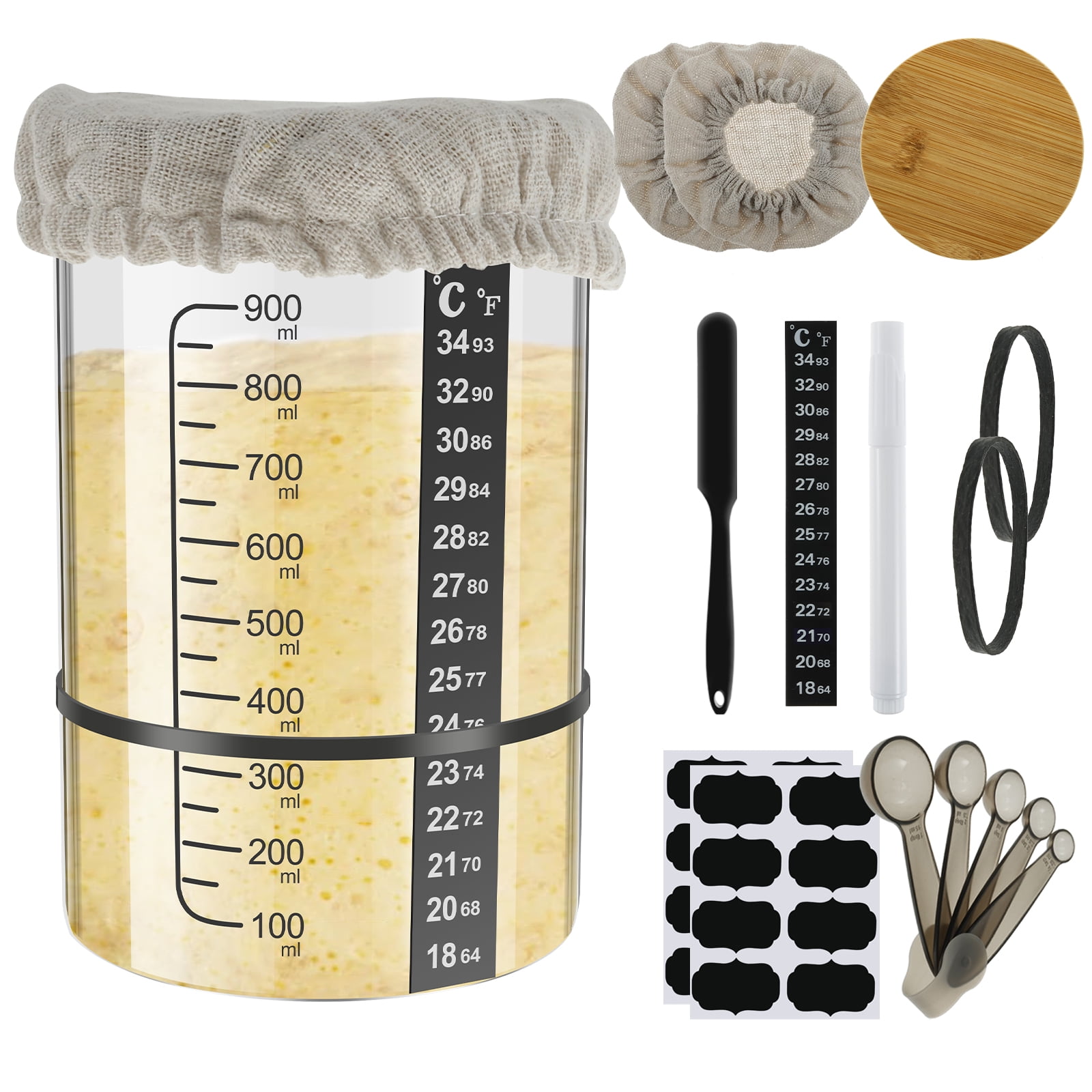 Sourdough Starter Jar Kit 900ml Sourdough Starter Container Wide Mouth