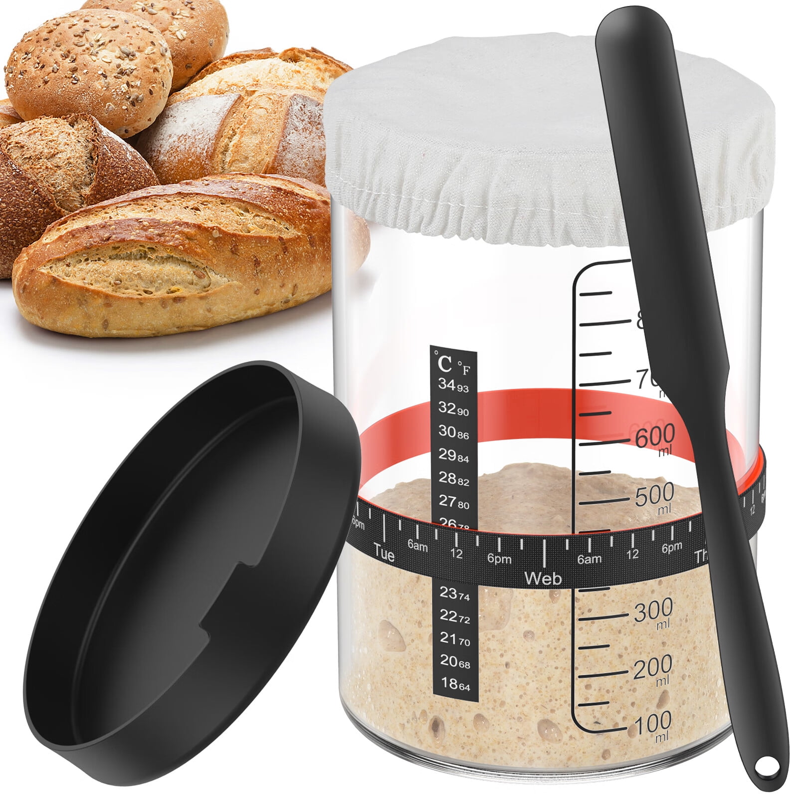 Sourdough Starter Jar,Sourdough Starter Kit with Date Marked Feeding ...