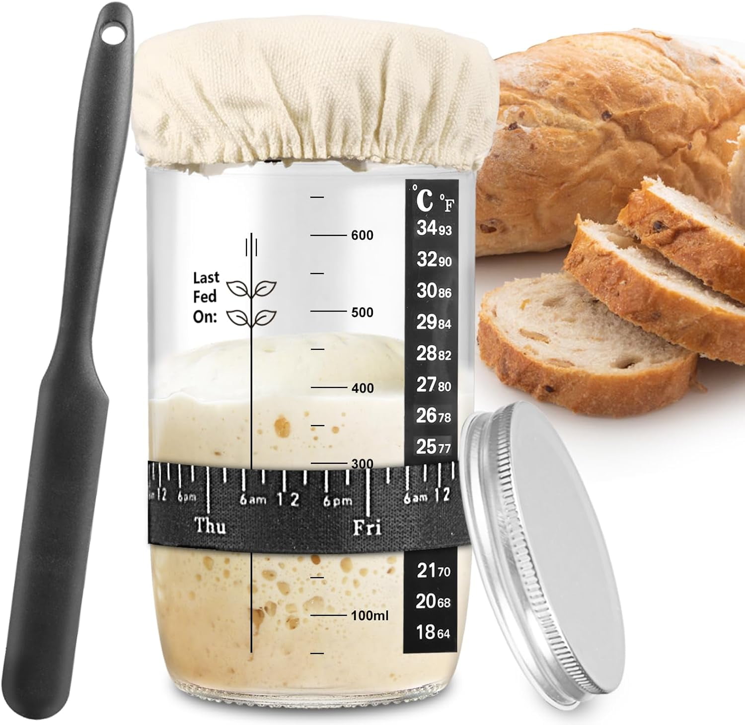 Sourdough Starter Jar, Sourdough Starter Kit with Date Marked Feeding ...