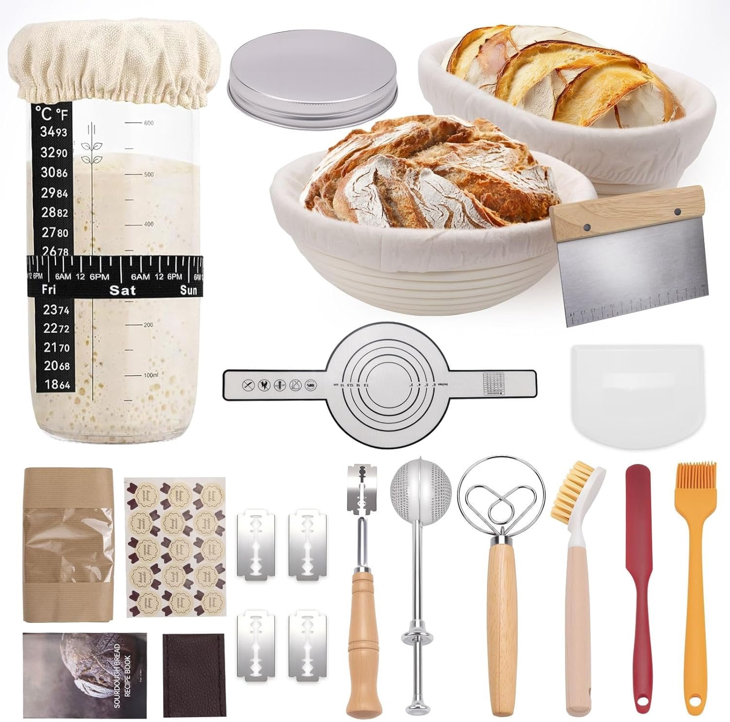 Sourdough Starter Kit-21 Bread Baking Supplies Set with Banneton ...