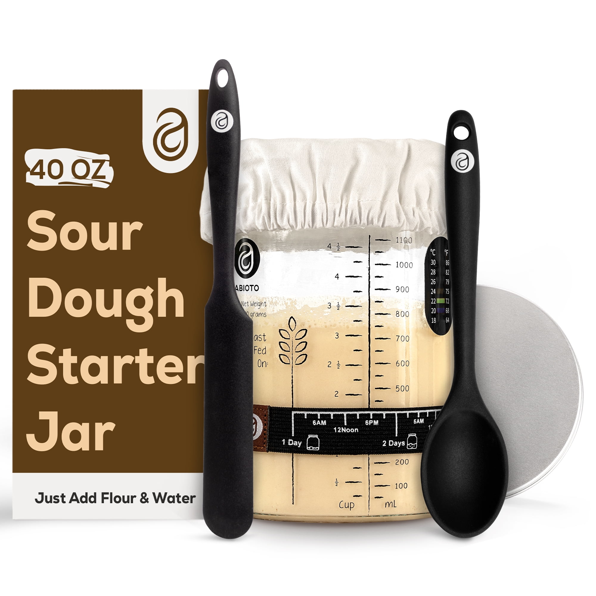 Sourdough Starter Kit with 40 oz Glass Jar – Extra Thermometer Strips ...