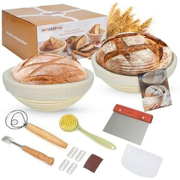 Sourdough Starter Kit, Banneton Bread Proofing Basket Set of 2 9" Round ...