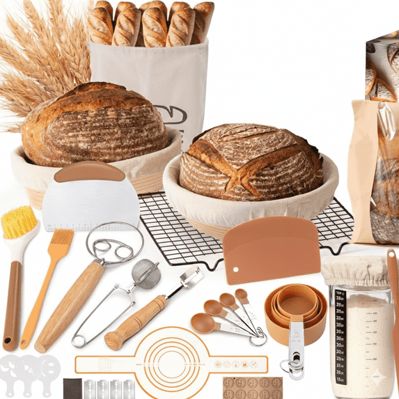Sourdough Starter Kit with Round & Oval Banneton Proofing Baskets ...