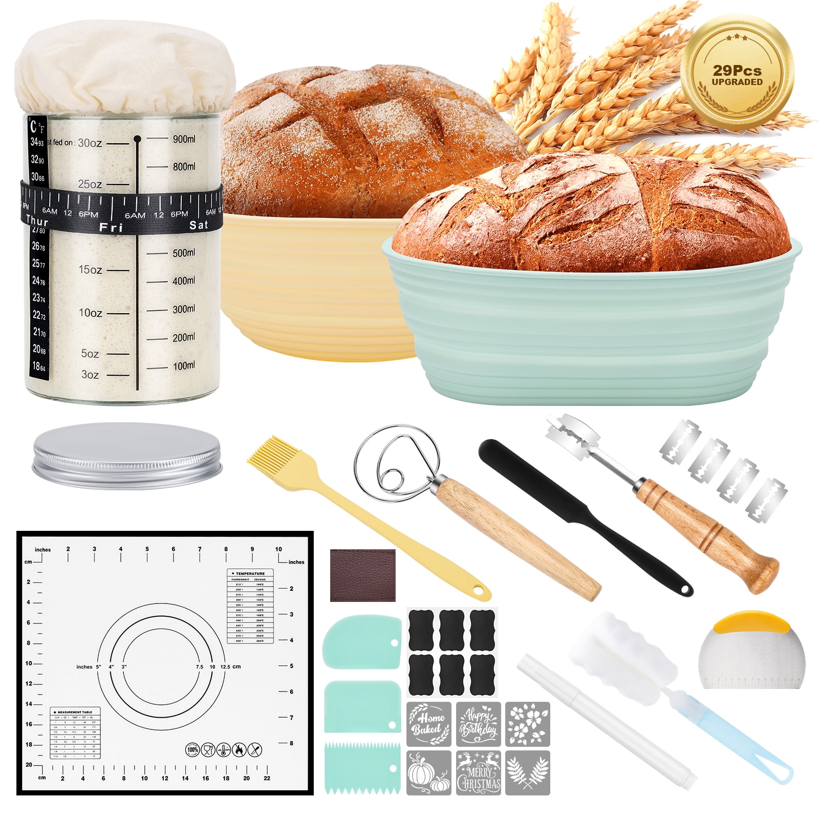 Sourdough Starter Kit, Sourdough Bread Baking Supplies with 9'' Round ...
