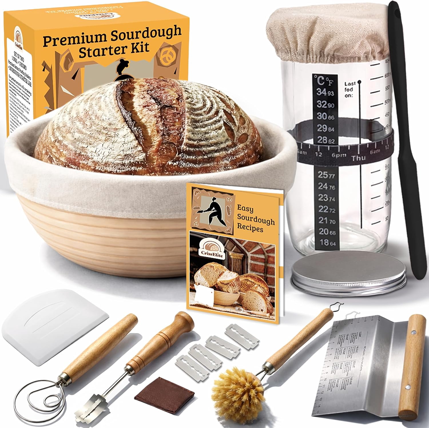 Sourdough Starter Kit for Beginners – 9” Banneton Bread Proofing Basket ...