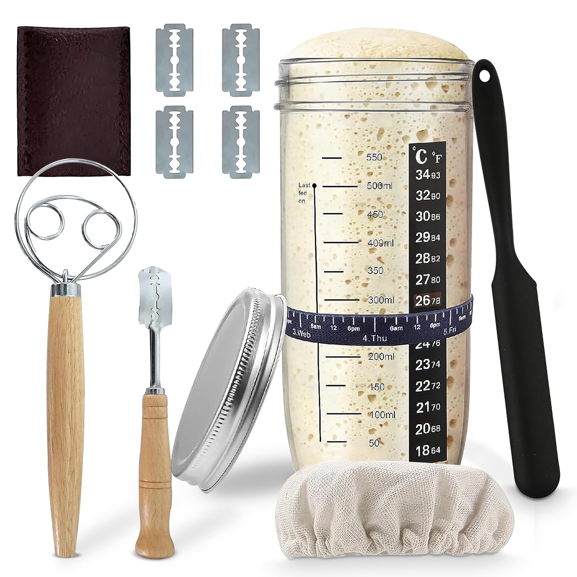 Sourdough Starter Kit with IEF31 Tools - Bread Lame, Dough Scraper, 24 ...