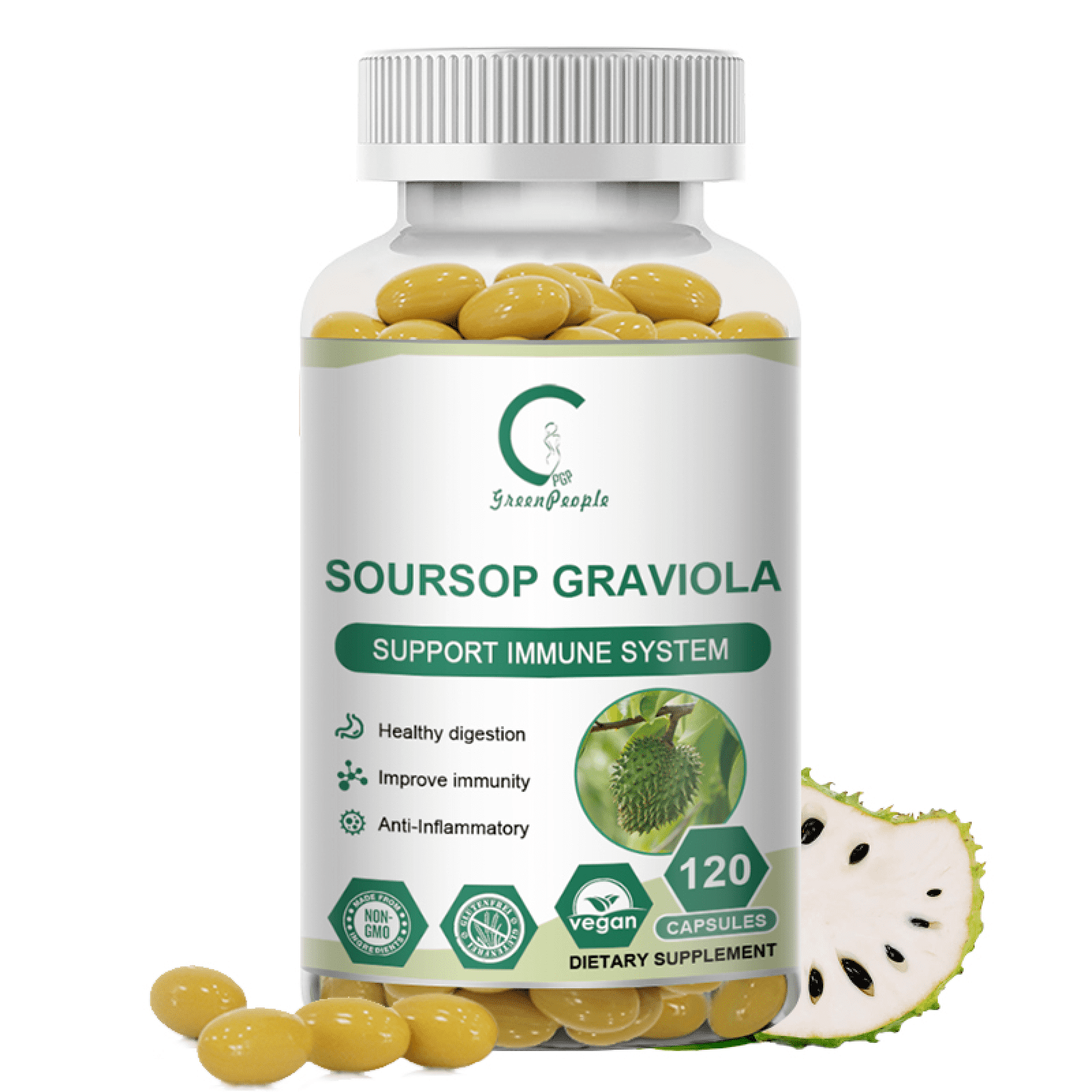Soursop Graviola Capsules 120Ct Easy to Swallow by GPGP - Walmart.com