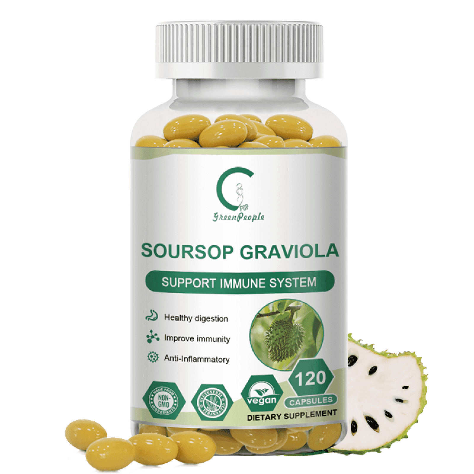 GPGP Greenpeople Soursop Graviola Capsules, 120 Count, Rich in ...