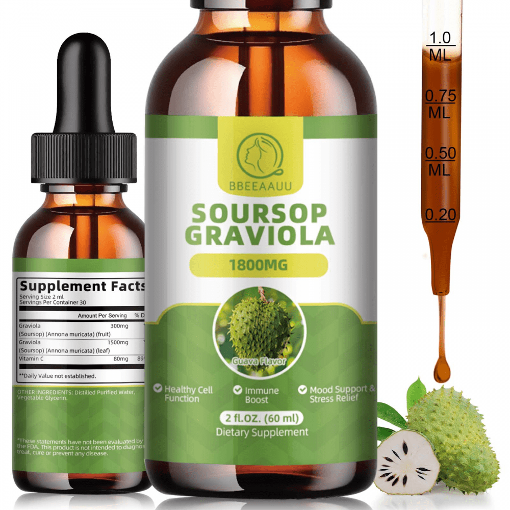 Soursop Graviola Liquid Drops 1800mg, Soursop Leaves Extract for Immune ...