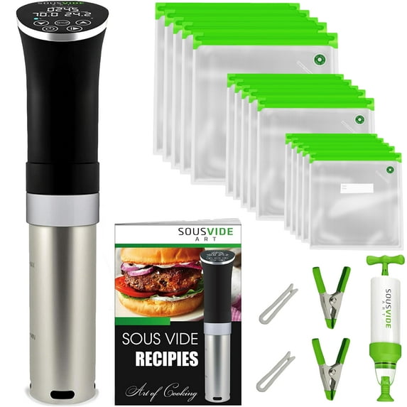 Sous Vide Cooker Kit - 1000W Immersion Circulator - 15 Vacuum Bags ...
