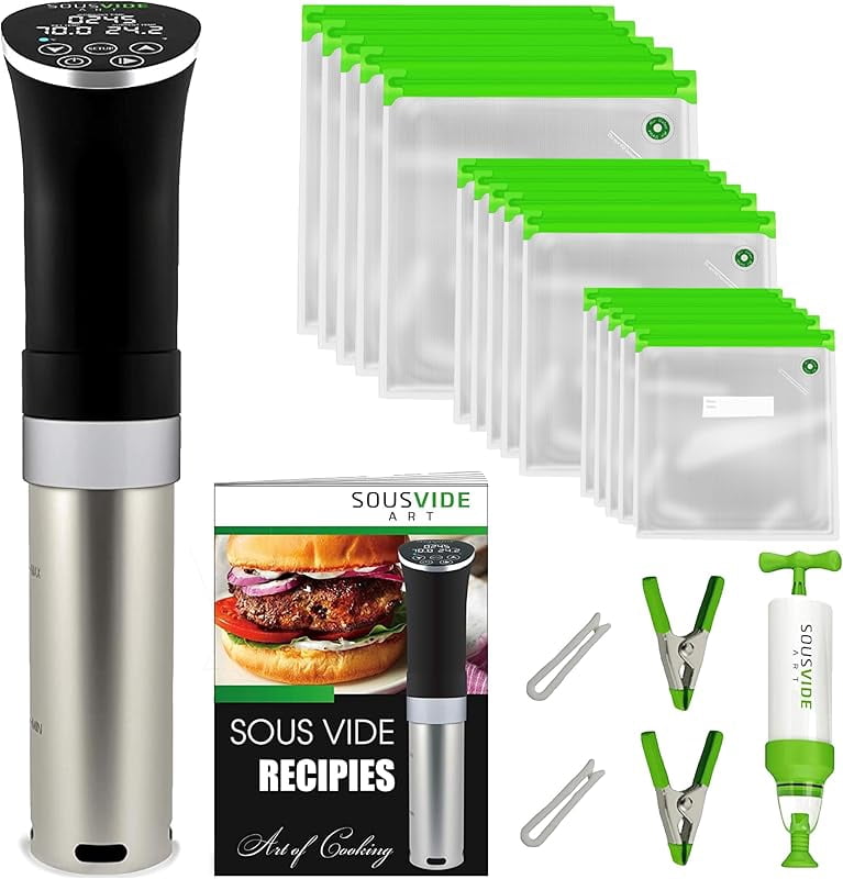 Sous Vide Cooker Kit - 1000W Immersion Circulator - 15 Vacuum Bags ...