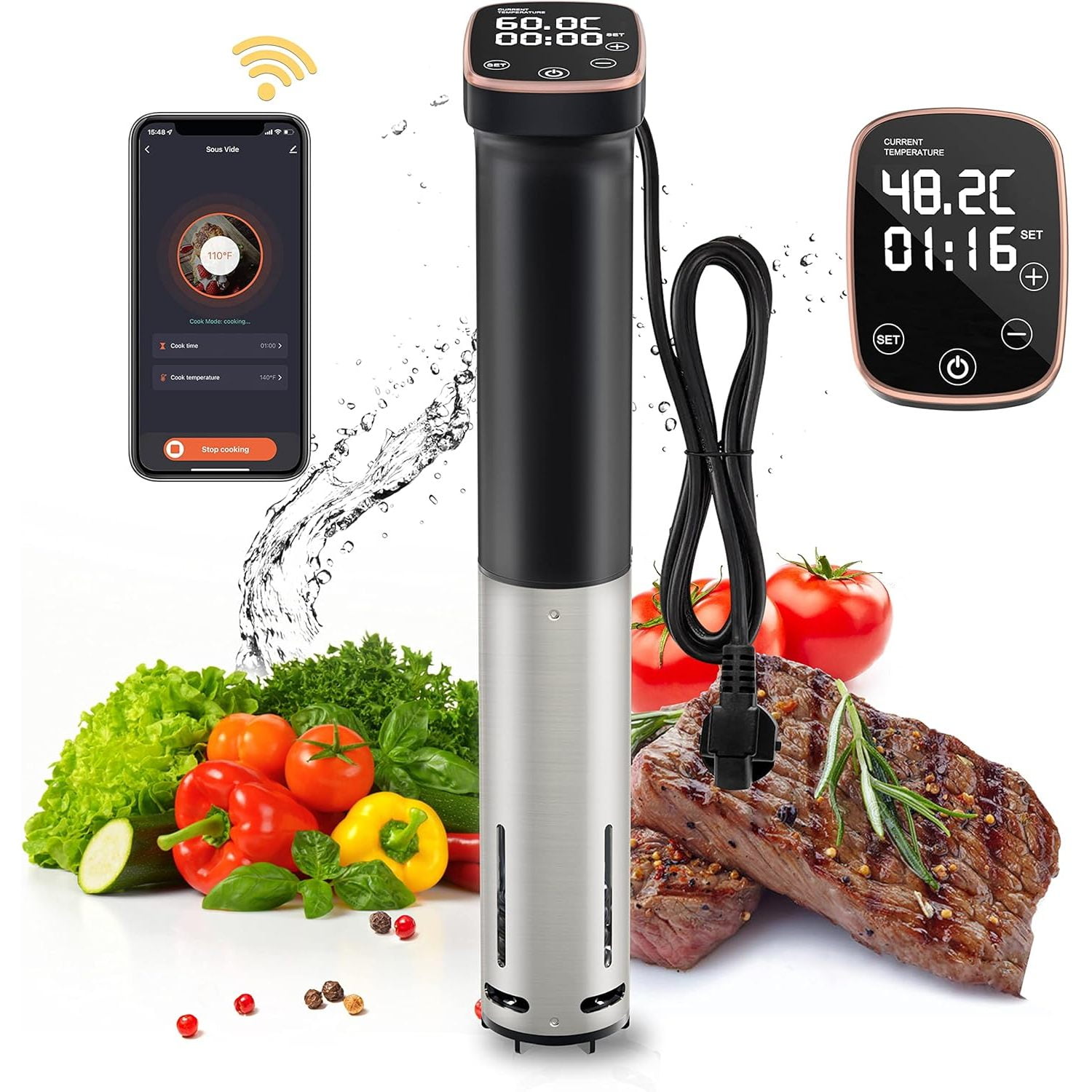 Sous Vide Cooker, Wifi Sous Vide Machine Cooker,IPX7 Waterproof, 1100W ...