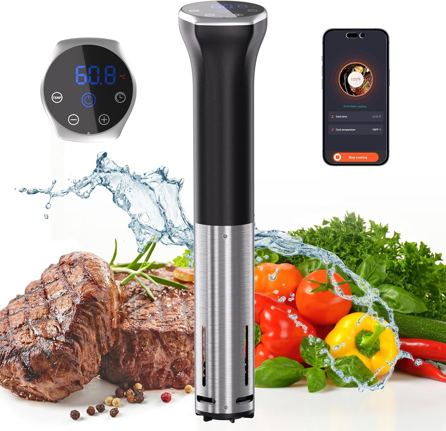 Sous Vide Machine, Sous Vide Cooker 1100W, WiFi Connect App Control with Recipe, Fast-Heating ...
