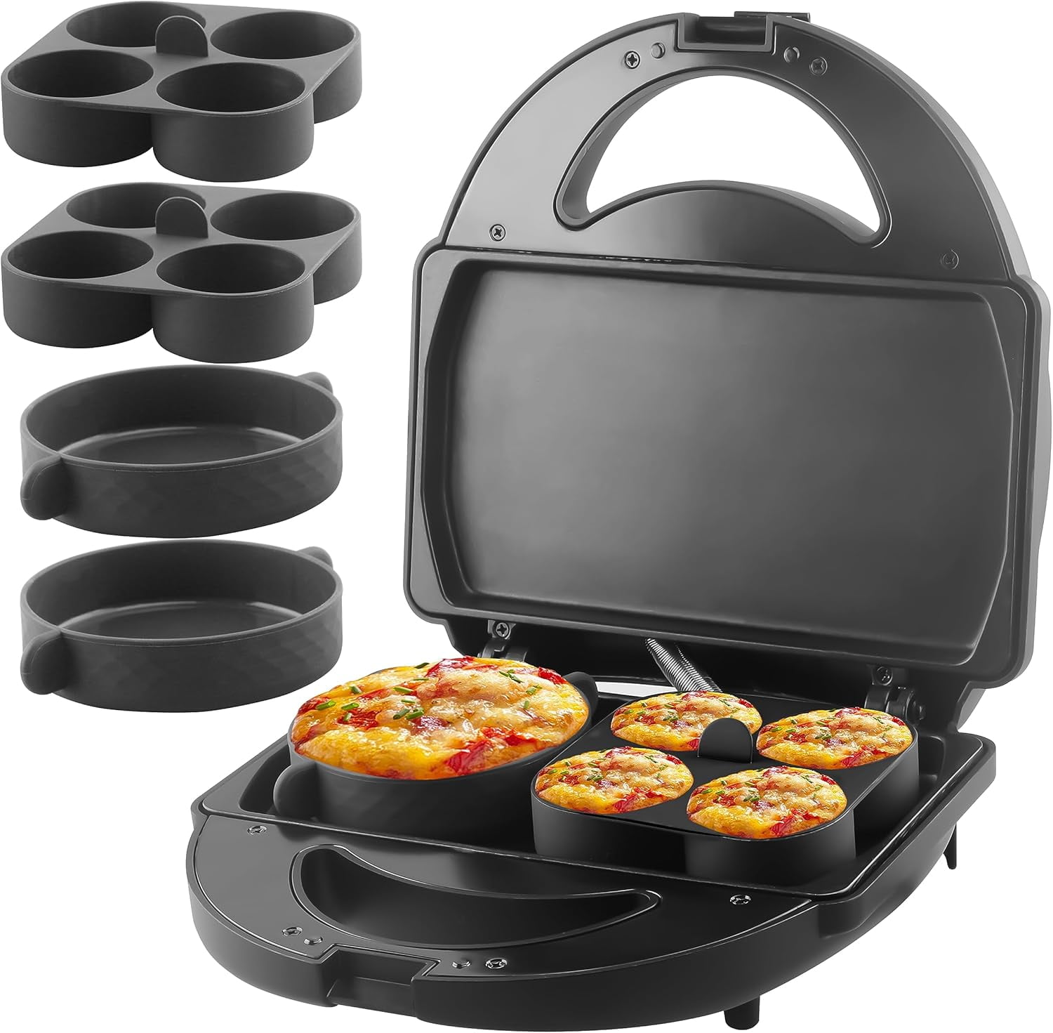 Sous Vide Style Egg Bite Maker Machine with 4 Silicone Molds, Grilled Cheese Maker, Mini Griddle ...