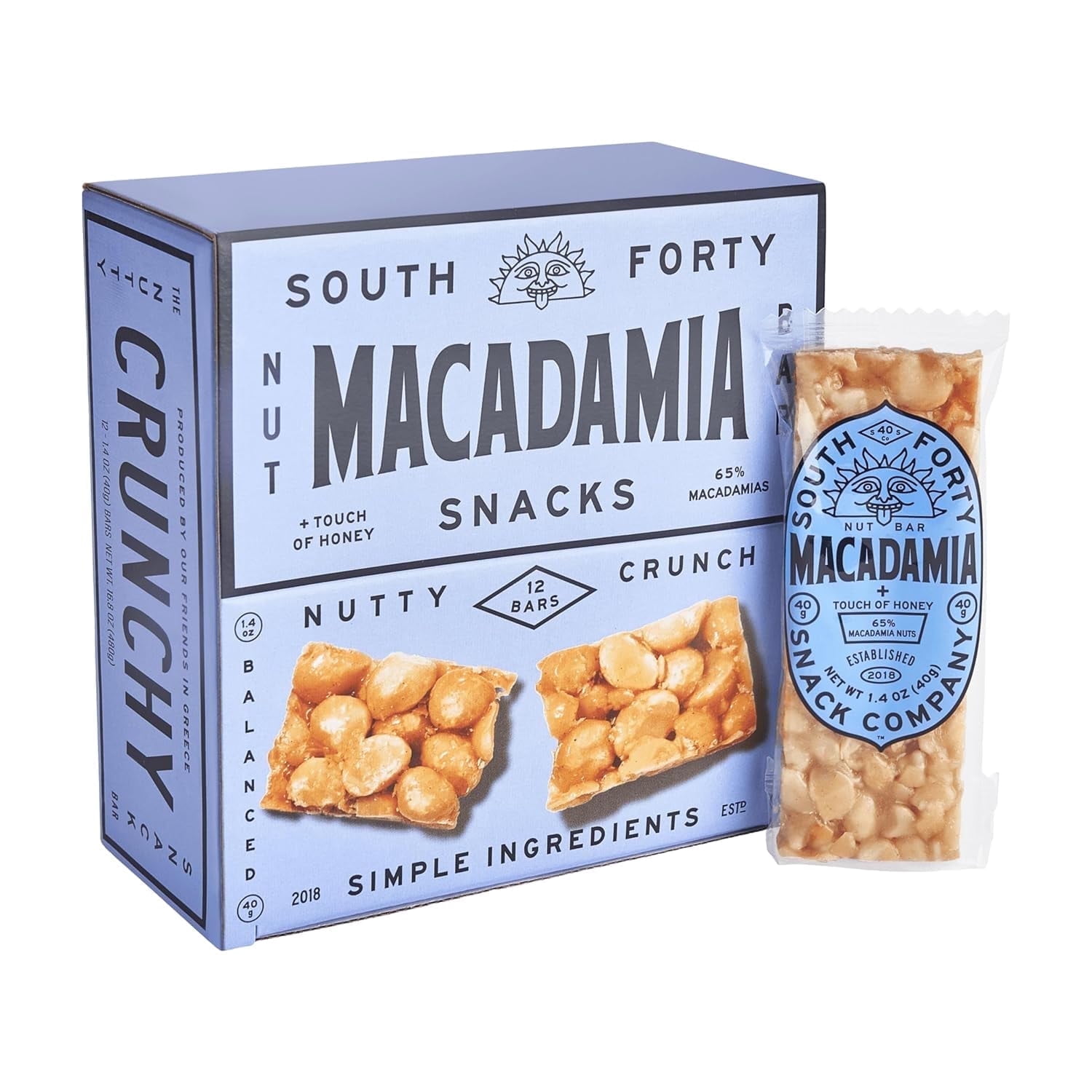 South 40 Snacks Crunchy Macadamia Bar, 40g Bar, 12 Pack - Walmart.com